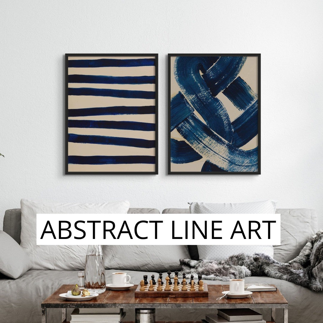 Abstract Line Art and Blue Art - Beach House Art