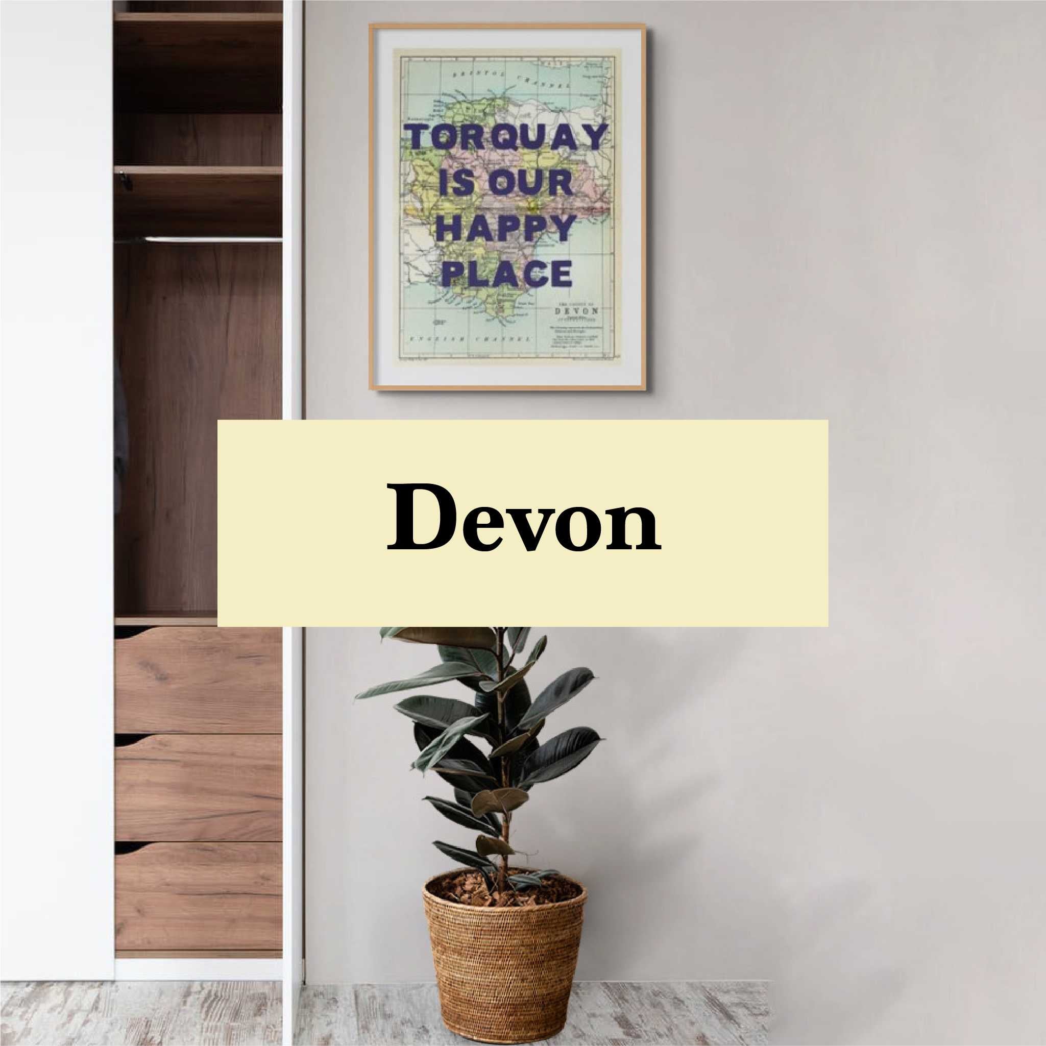 Devon Map Prints & Custom Devon Map Prints - Beach House Art
