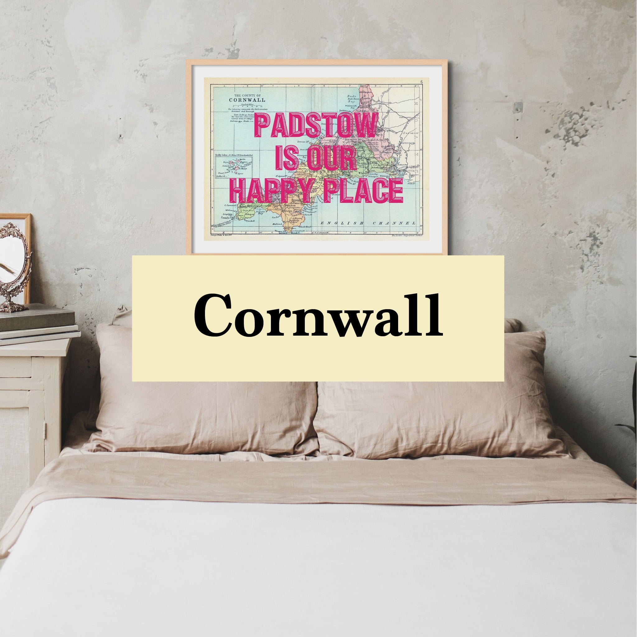 Personalised Cornwall Map Prints - Beach House Art