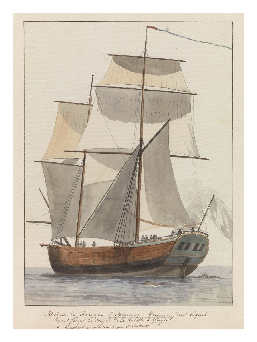 Ship Painting (French Brigantine) Vintage Sailing Ship Art Print ...