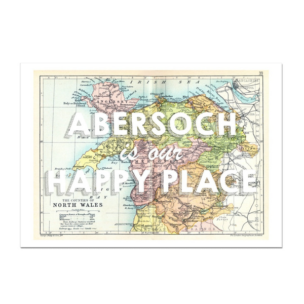 Abersoch is our Happy Place Quote on Vintage Wales Map Print - Unframe ...