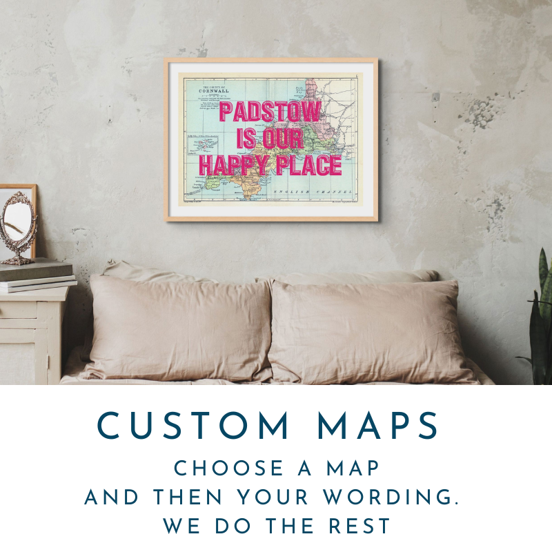 Custom Map Prints - Find Your Happy Place - Beach House Art