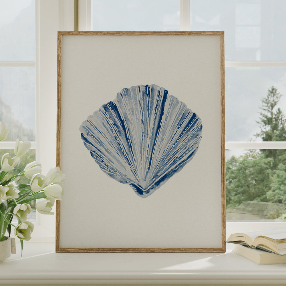 Watercolour Shell Art | Blue Fan Shell Print - Unframed – Beach House Art