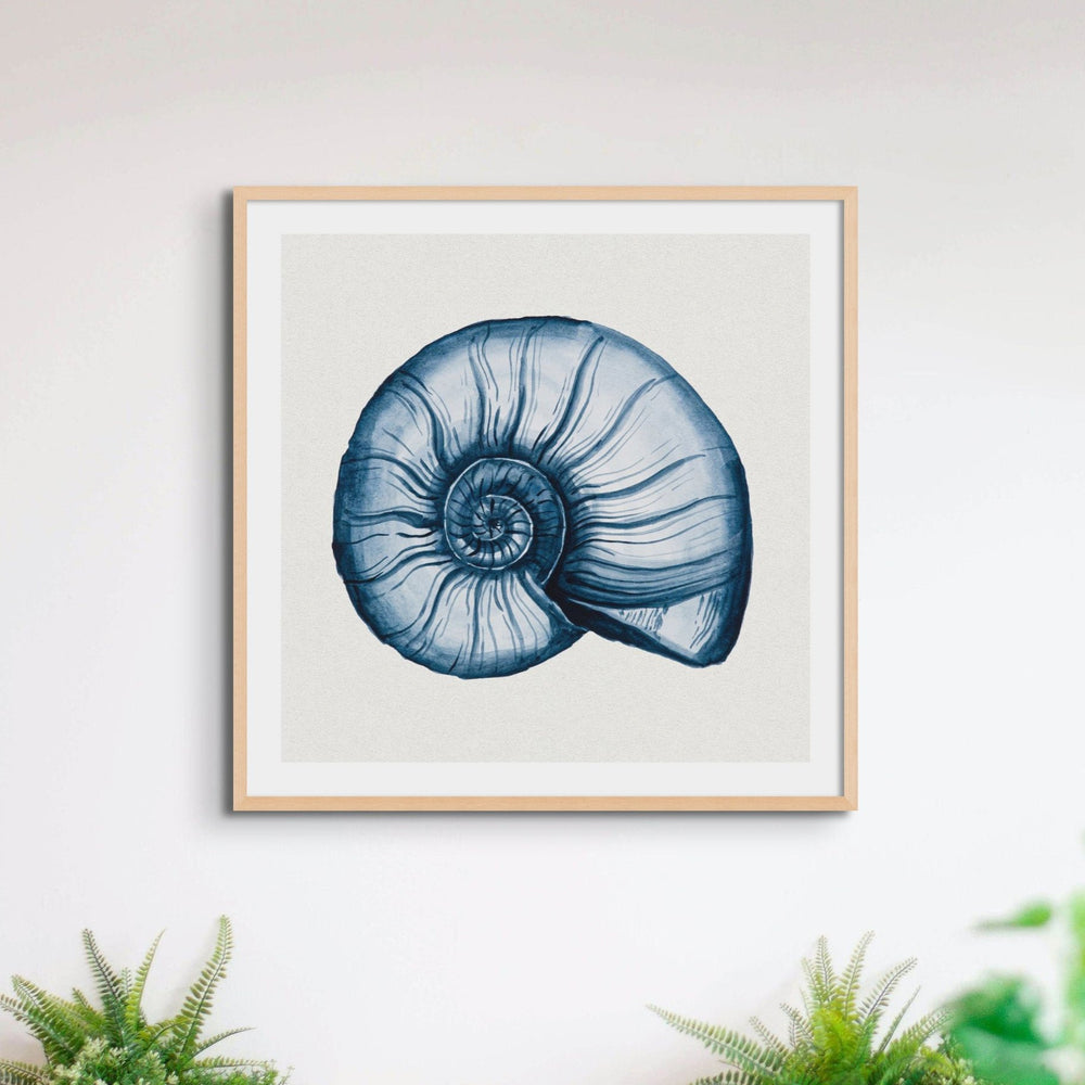Indigo Watercolour Nautilus Shell Painting | Shell Art - Framed – Beach ...