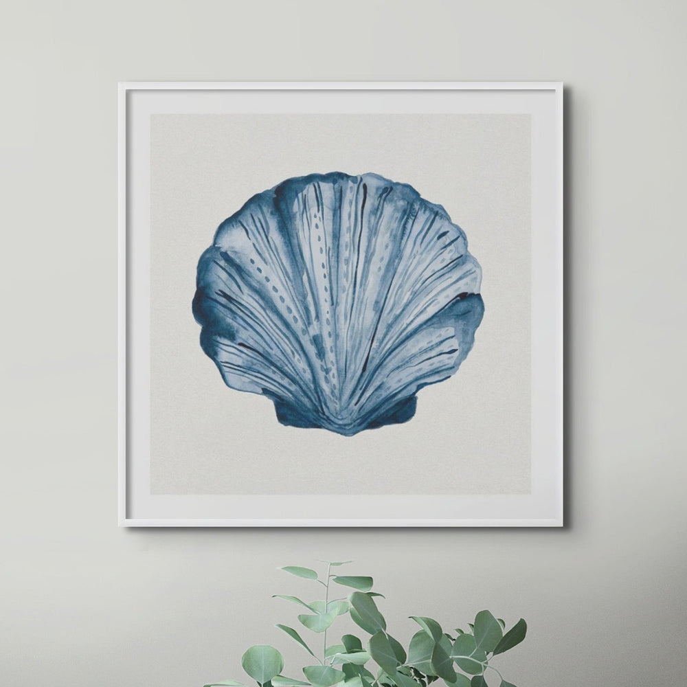 Indigo Watercolour Scallop Shell Painting | Shell Art Print - Unframed ...