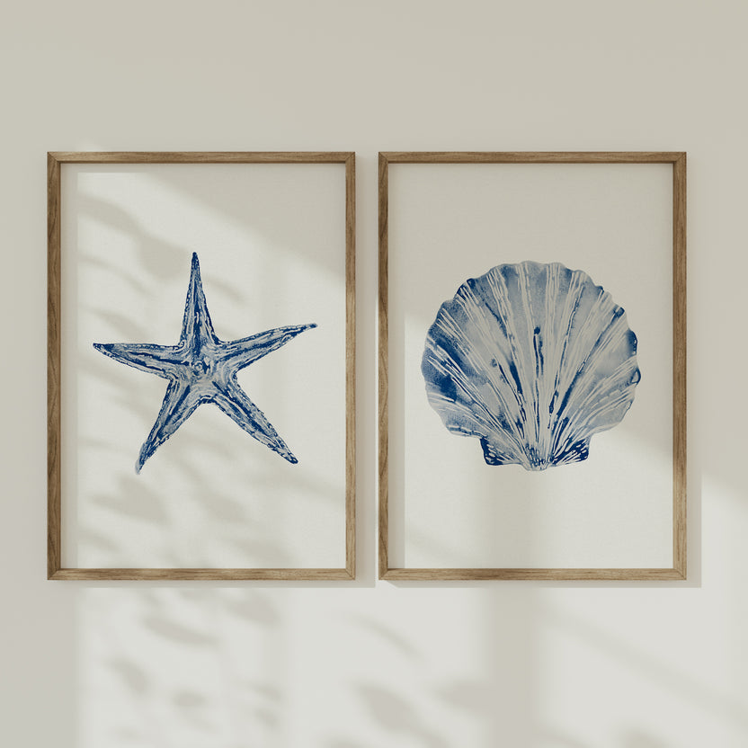Watercolour Shell Art | Blue Art Scallop Shell Print - Framed – Beach ...