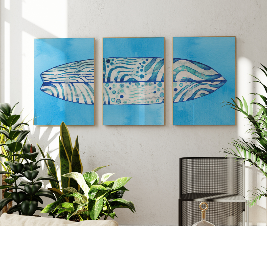 Surfboard Art Print | Beach Painting | Set Of Surfboard Prints - Beach ...