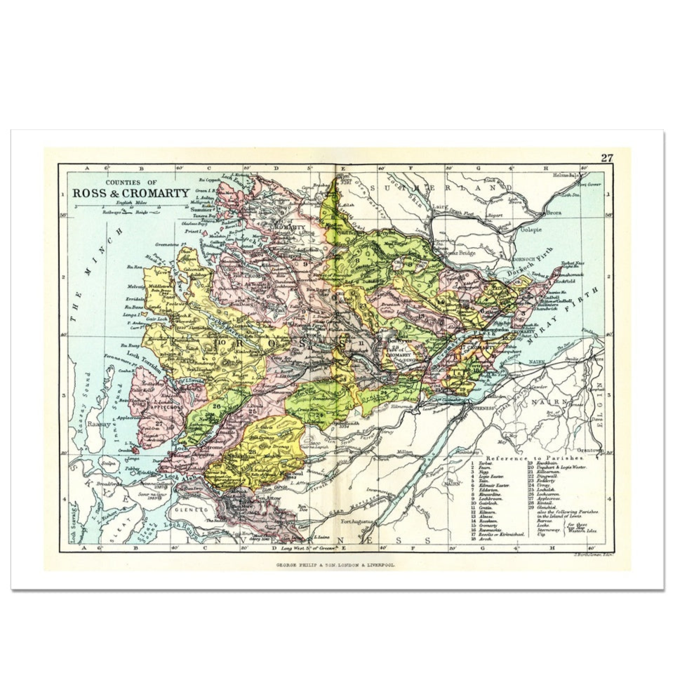 Ross and Cromarty Map Print | Vintage Map of Ross and Cromarty - Unfra ...