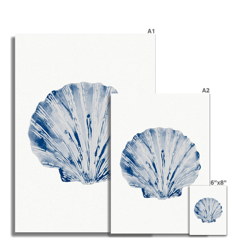 Watercolour Shell Art | Blue Scallop Shell Print - Unframed – Beach ...
