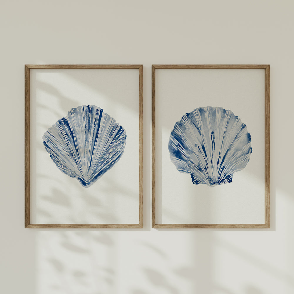 Watercolour Shell Art | Blue Art Scallop Shell Print - Framed – Beach ...
