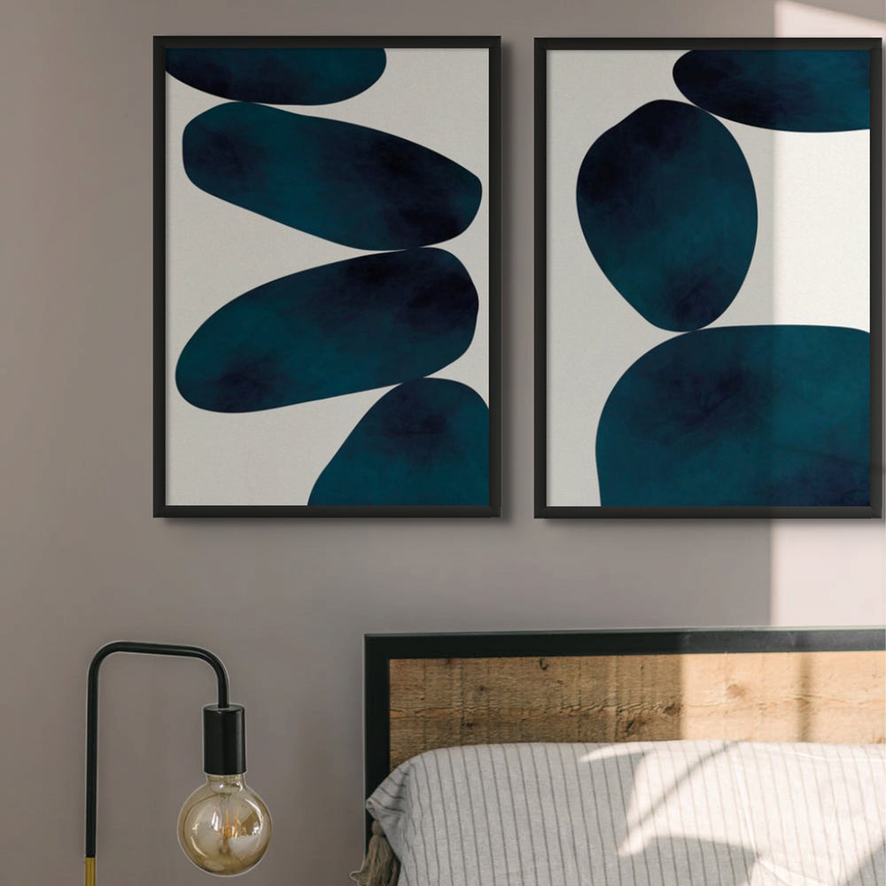 Navy Abstract Art | Abstract Solid Shape Art - Beach House Art