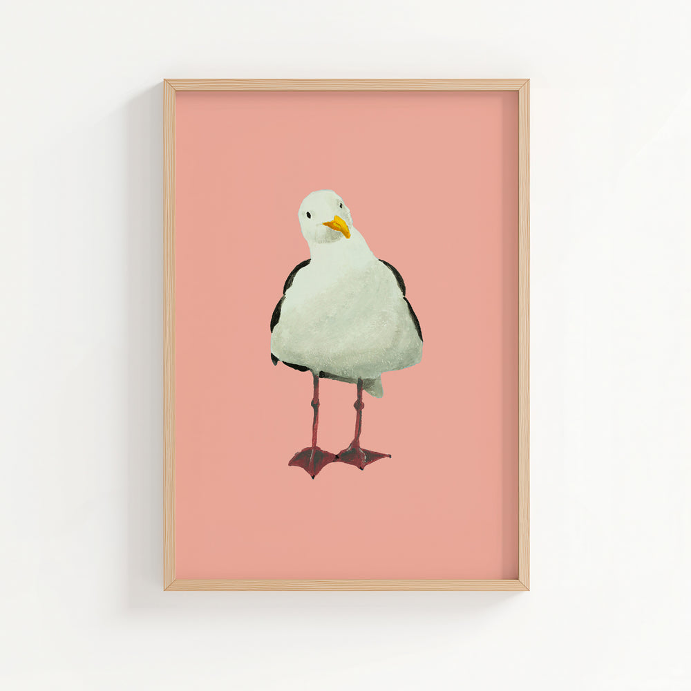 Seagull Painting | Bird Art Print | Coral Pink - Framed – Beach House Art