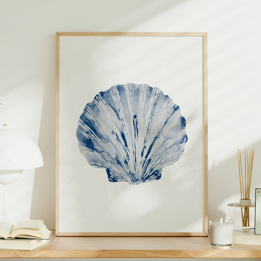 Watercolour Shell Art | Blue Art Scallop Shell Print - Framed – Beach ...