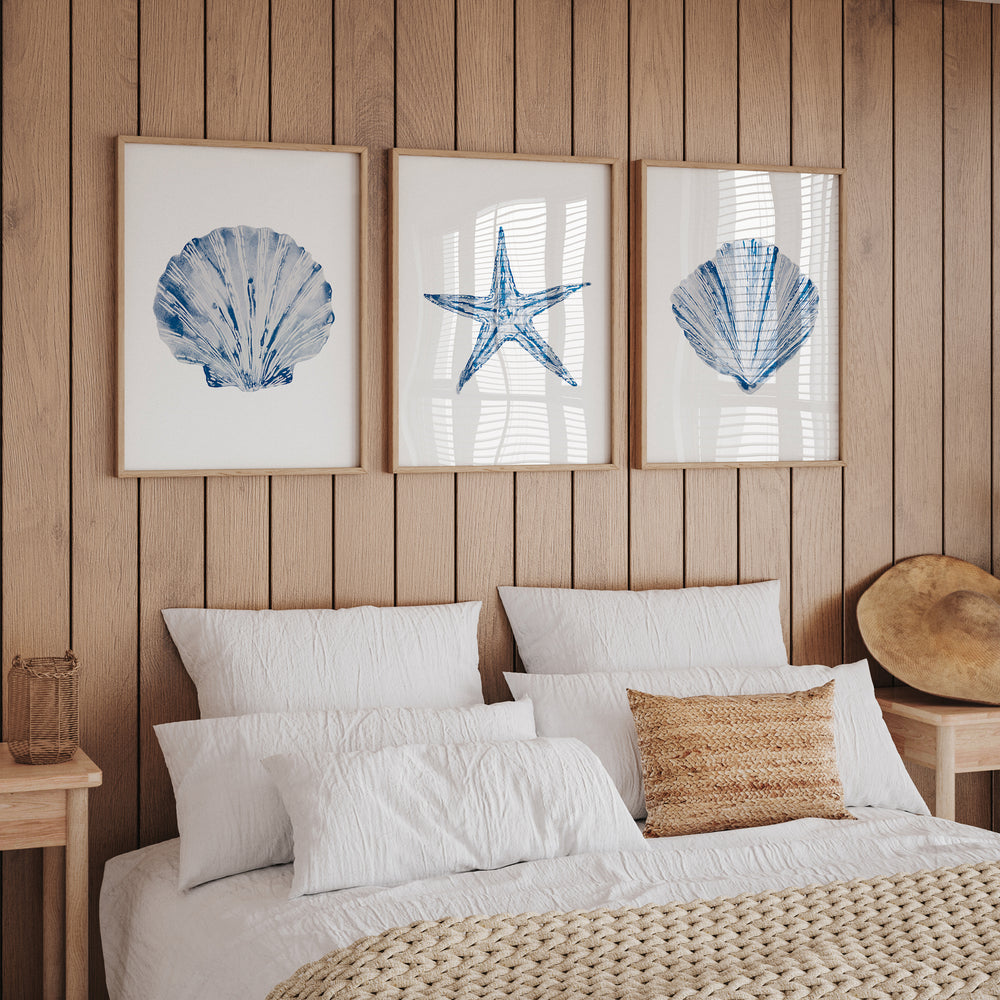 Watercolour Shell Art | Blue Art Scallop Shell Print - Framed – Beach ...