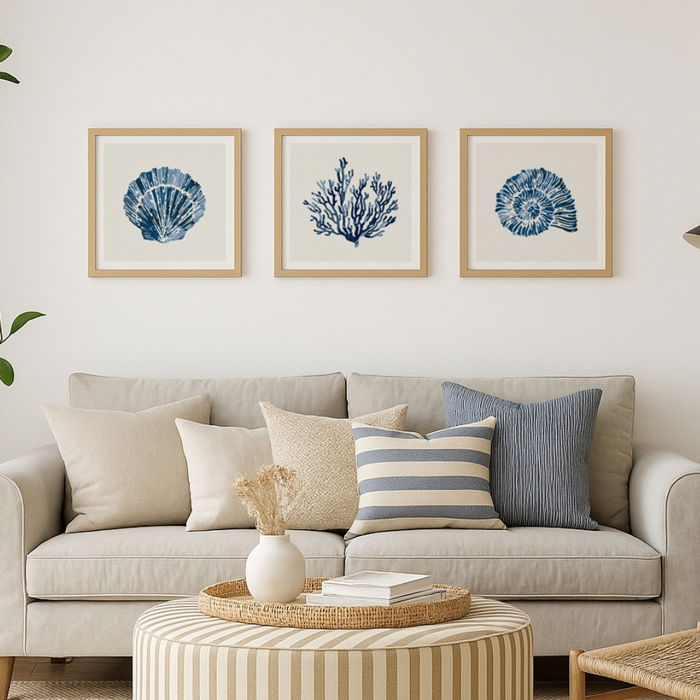 Indigo Scallop Shell Art Print | Coastal Wall Art – Beach House Art