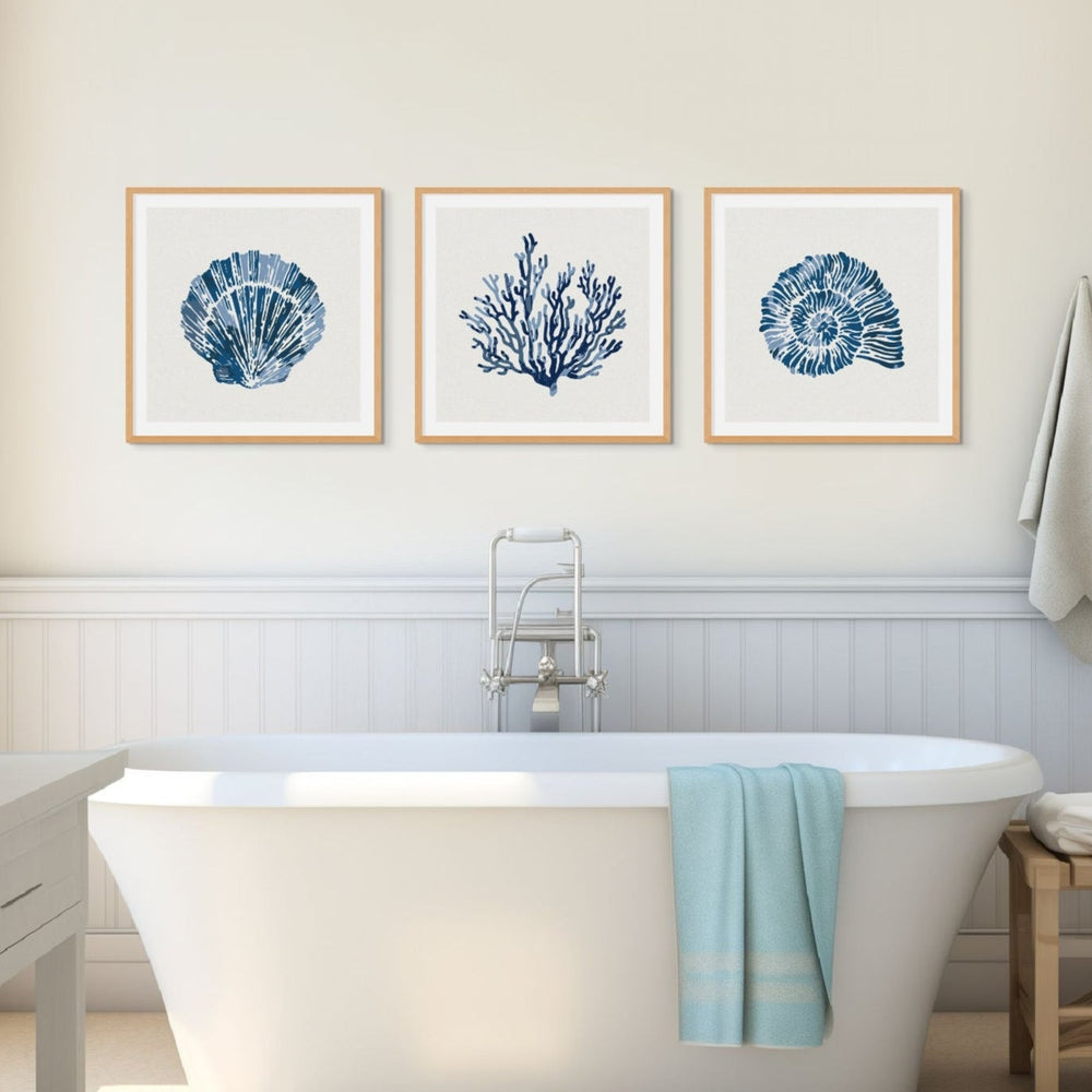 Indigo Scallop Shell Art Print | Coastal Wall Art – Beach House Art