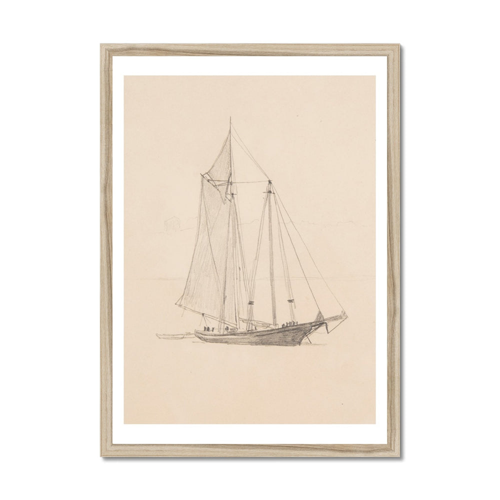 Schooner with Dinghy | Vintage Pencil Boat Wall Art Print - Unframed ...