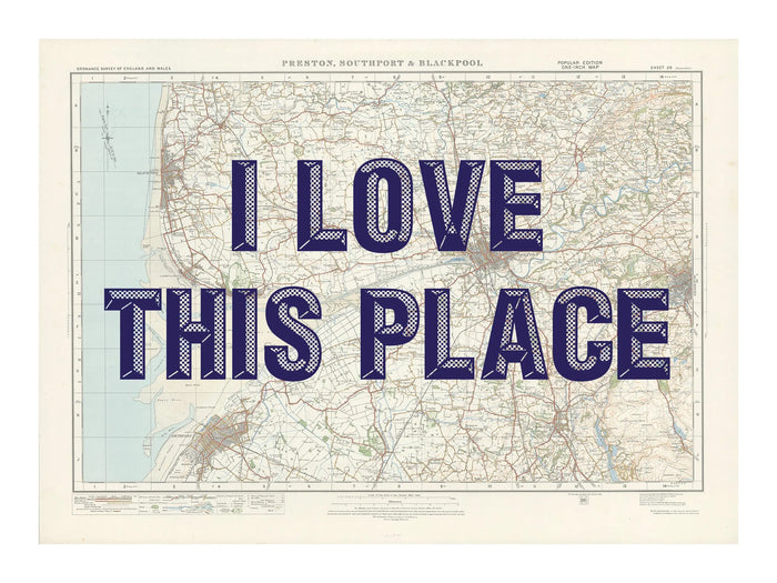 Blackpool Personalised Map Print | Map of Blackpool | Navy Vintage Font ...