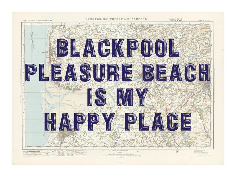 Blackpool Personalised Map Print | Map of Blackpool | Navy Vintage Font ...