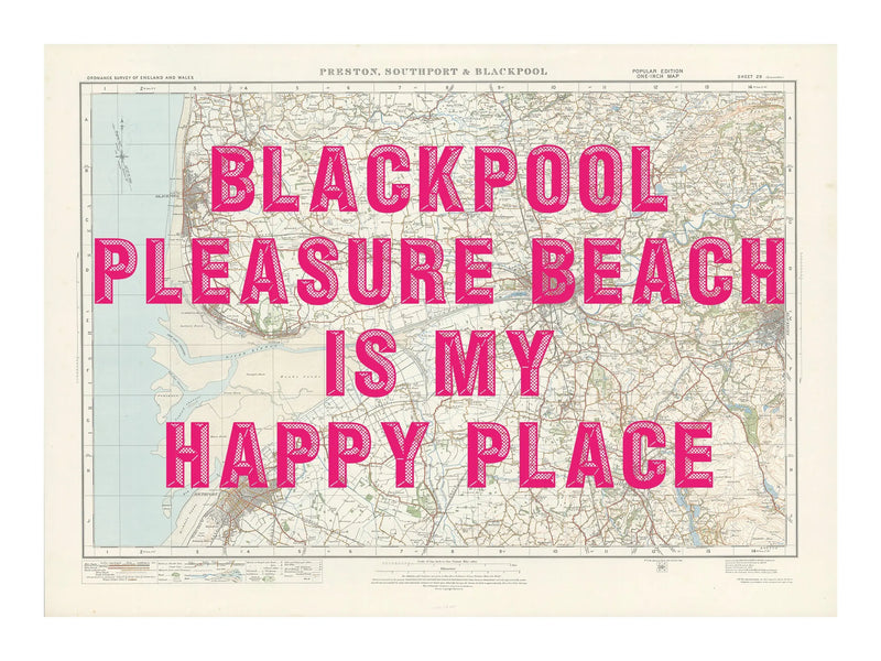 Blackpool Personalised Map Print | Map of Blackpool | Pink Vintage Font ...