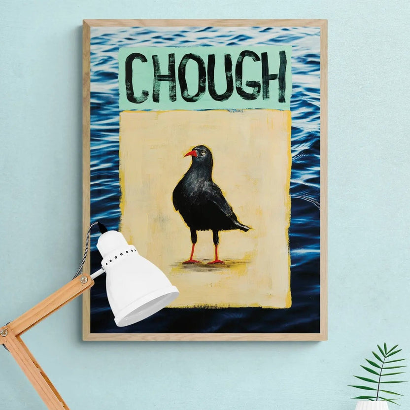Chough (Sea-Bird Print) Modern Coastal Art - Beach House Art