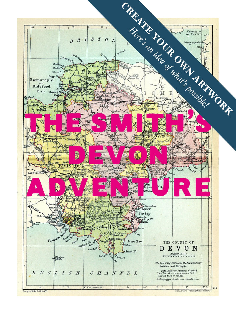 Devon (Pink Hand Drawn Font) | Personalised Map Print | Map Wall Art ...