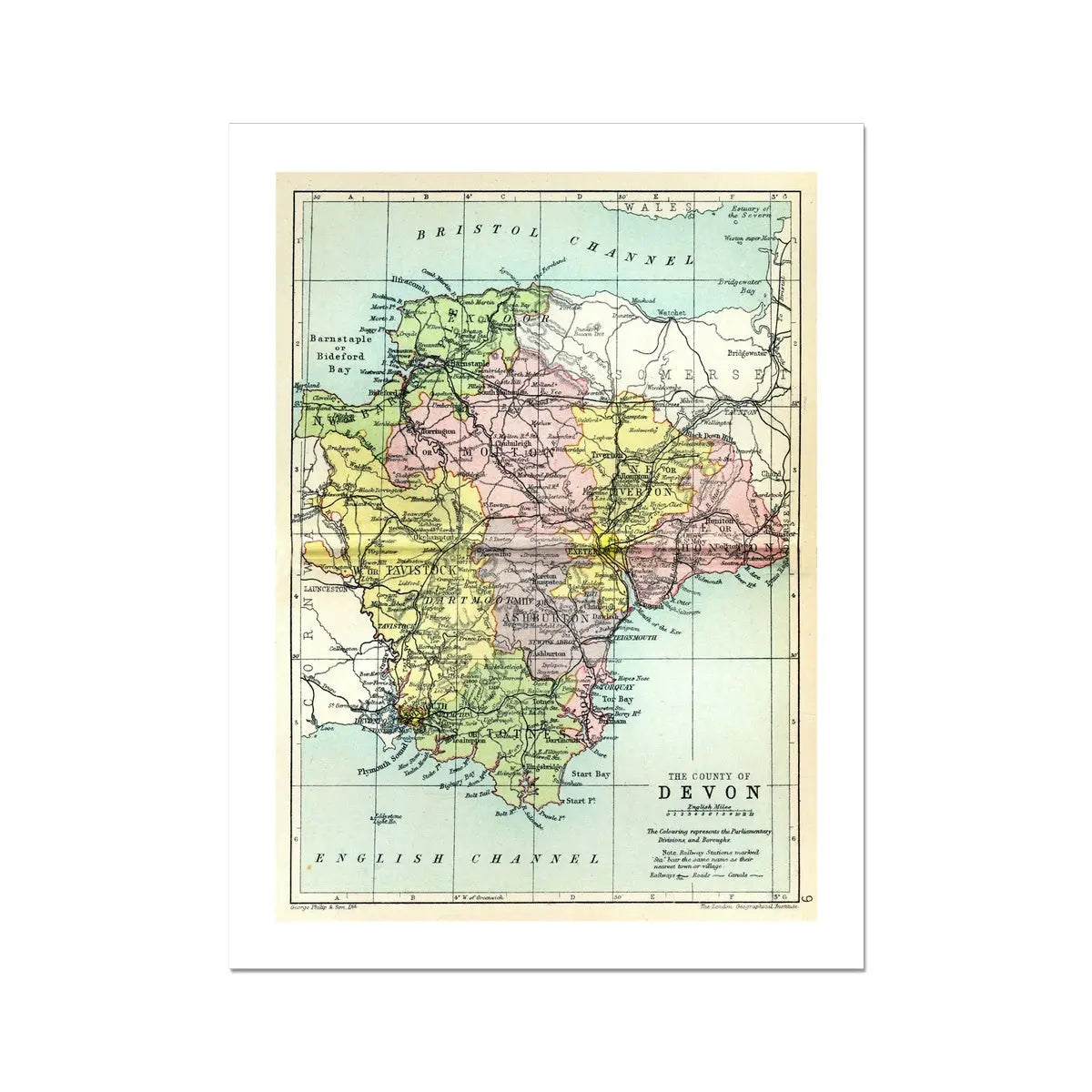 Devon Vintage Map (Devon Map) Unframed - Beach House Art