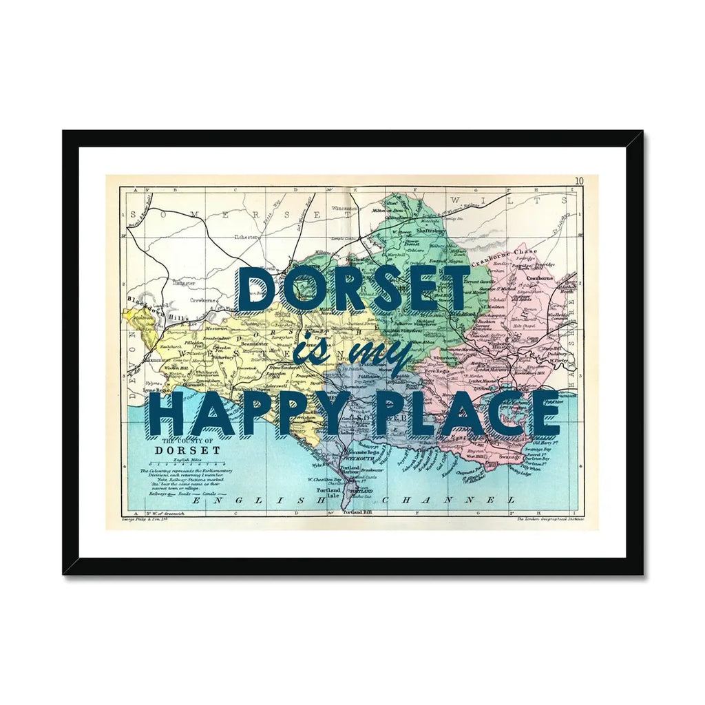 Dorset is my Happy Place (Dorset Map) - Vintage Map Art - Beach House Art