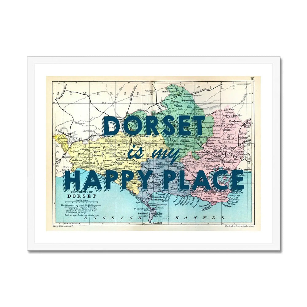 Dorset is my Happy Place (Dorset Map) - Vintage Map Art - Beach House Art