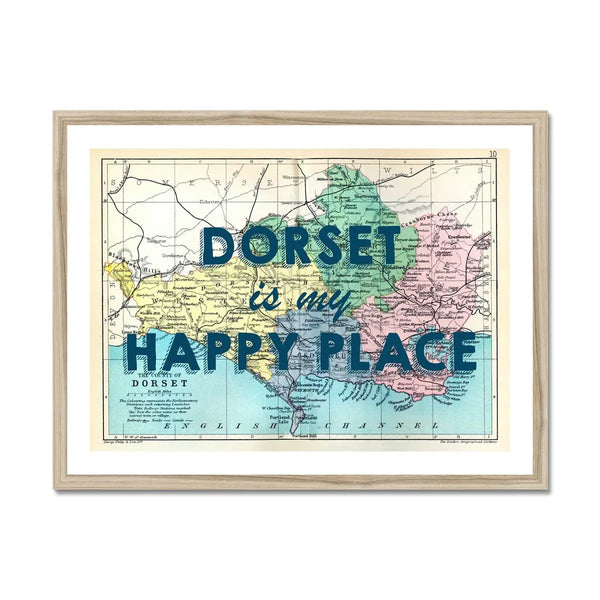 Dorset is my Happy Place (Dorset Map) - Vintage Map Art - Beach House Art