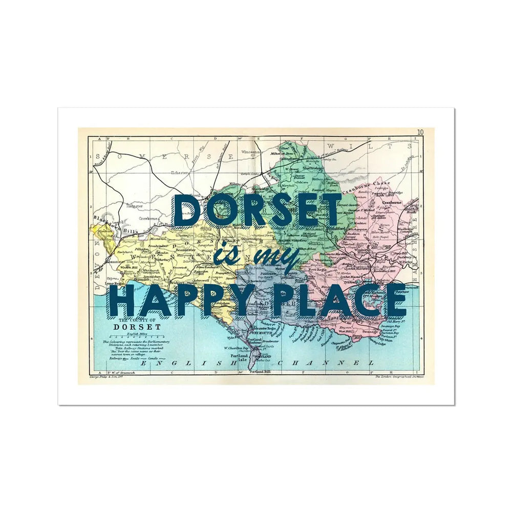 Dorset is my Happy Place (Dorset Map) - Vintage Map Art - Beach House Art