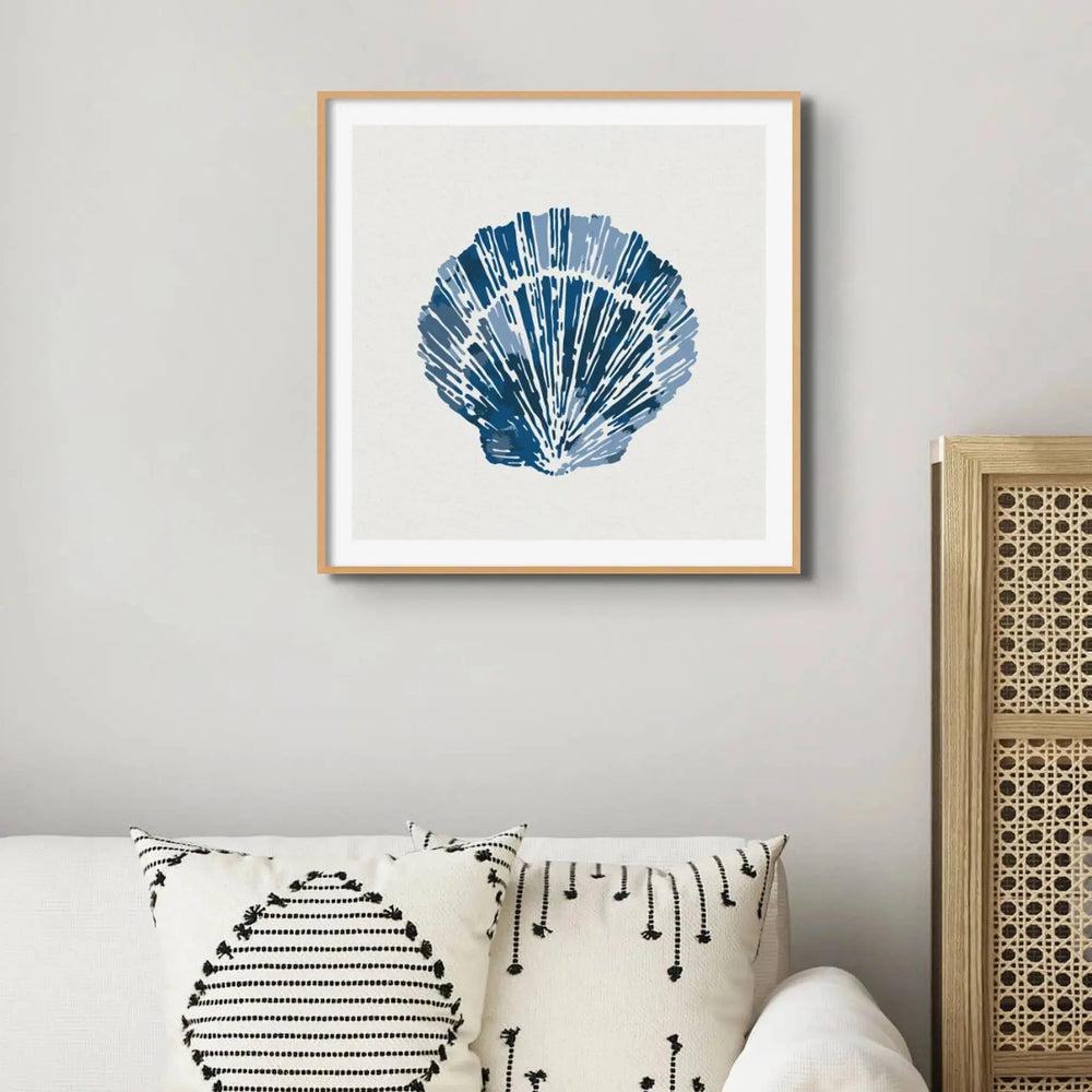 Indigo Scallop Shell Art Print | Watercolour Art | Beach House Art
