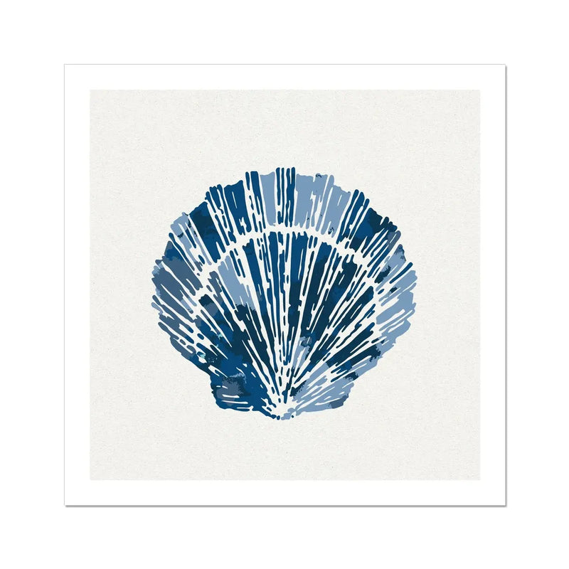 Indigo Scallop Shell Art Print | Watercolour Shell Art - Unframed ...