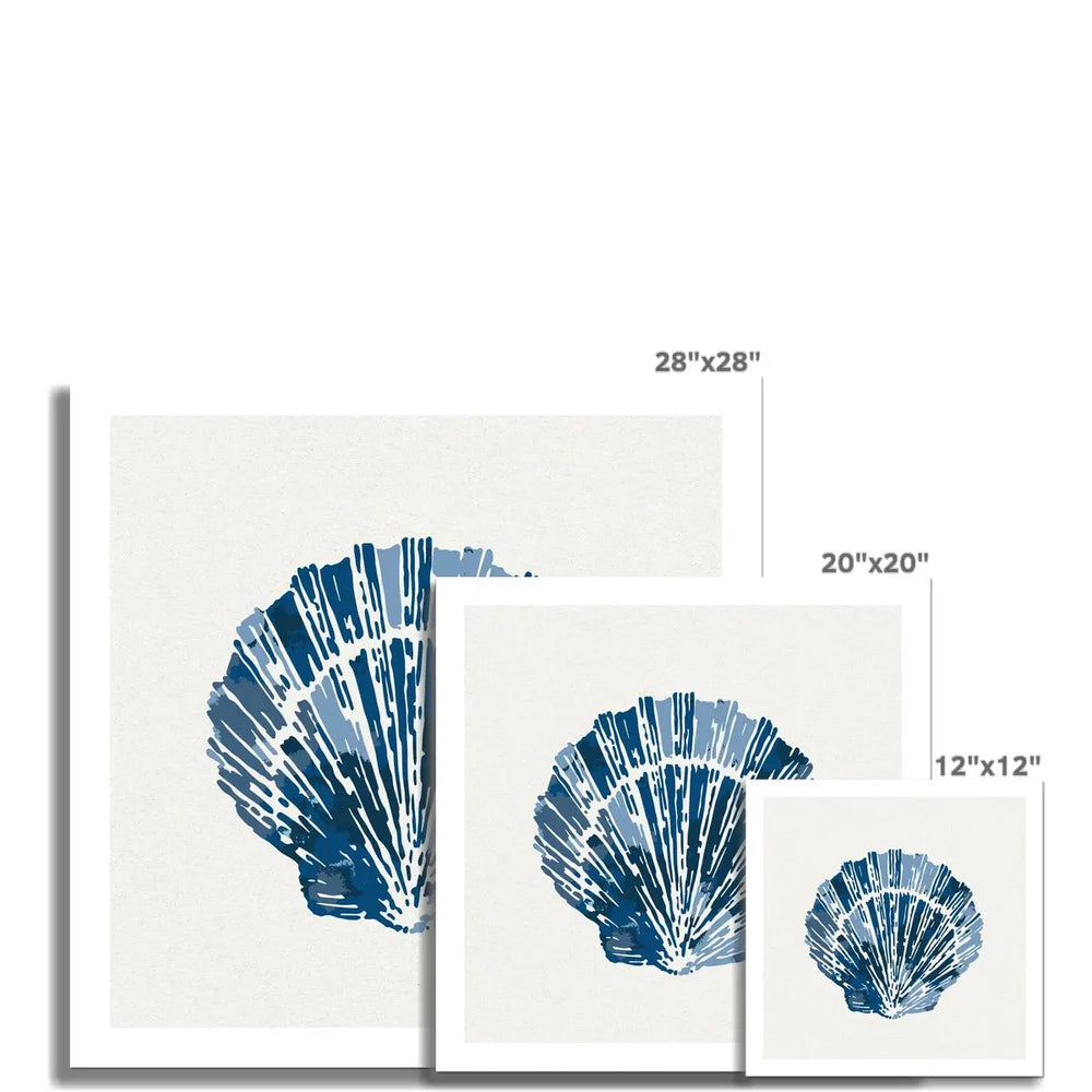 Indigo Scallop Shell Art Print | Watercolour Art | Beach House Art