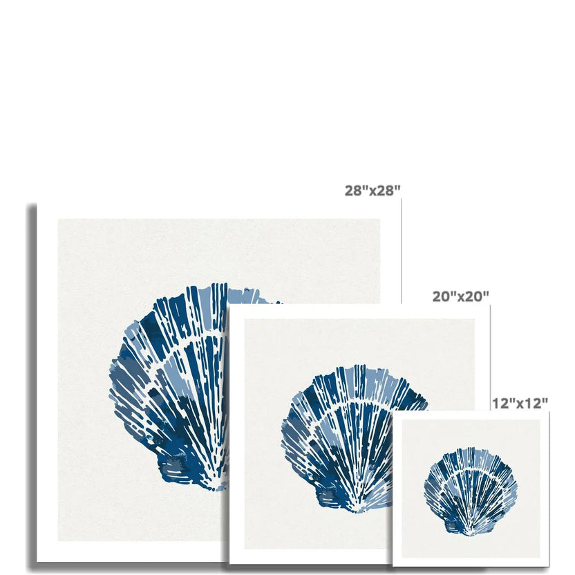 Indigo Scallop Shell Art Print | Watercolour Art | Beach House Art