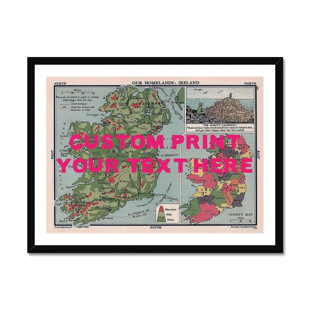 Ireland Map Personalised Art Print (Pink Hand Drawn Font) Framed Print ...