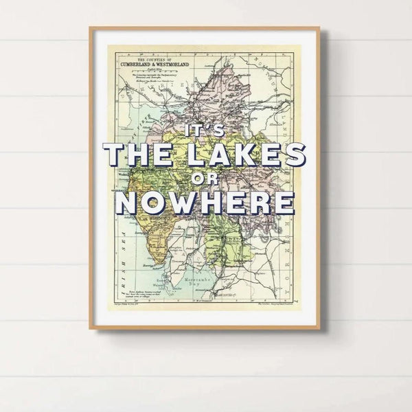 The Lakes (Lake District Map) Vintage Map Art - Beach House Art