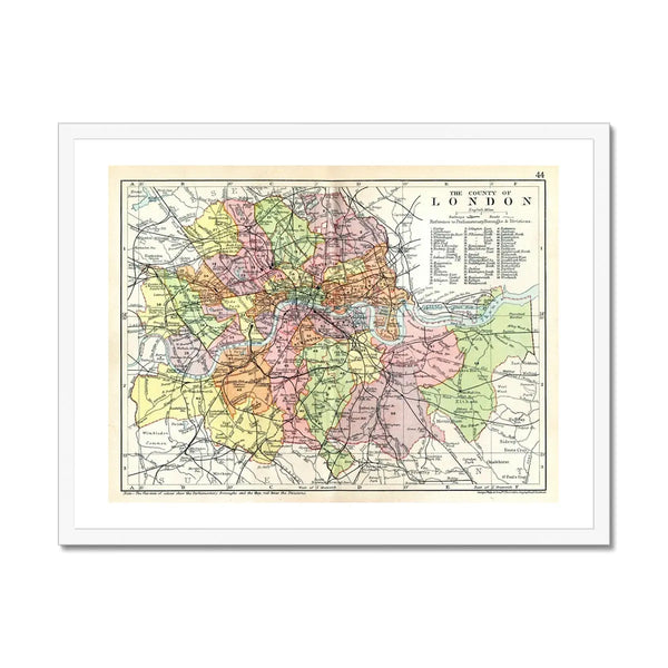 Framed London Map Print - Vintage London Map - Beach House Art