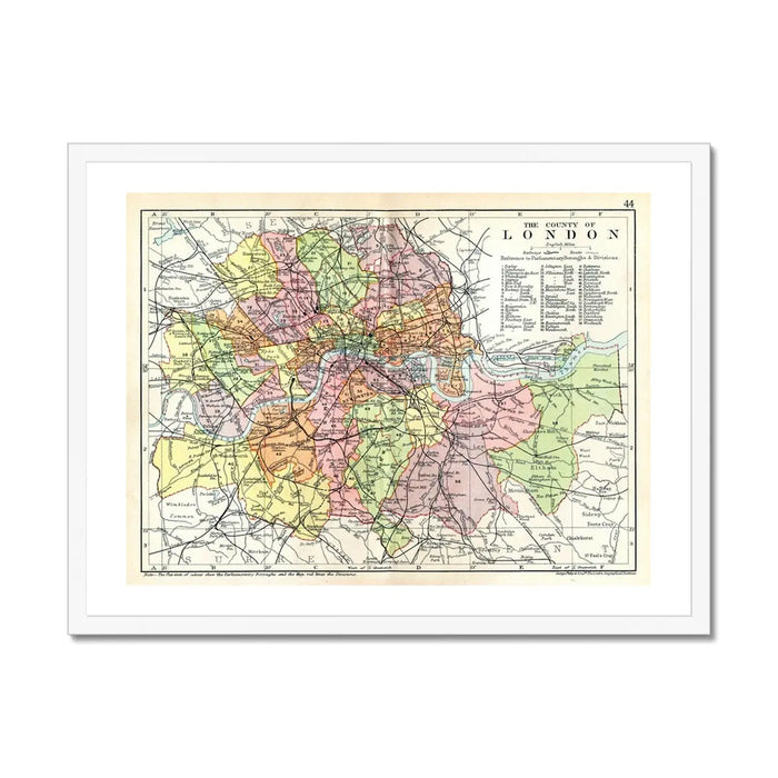 Framed London Map Print - Vintage London Map - Beach House Art