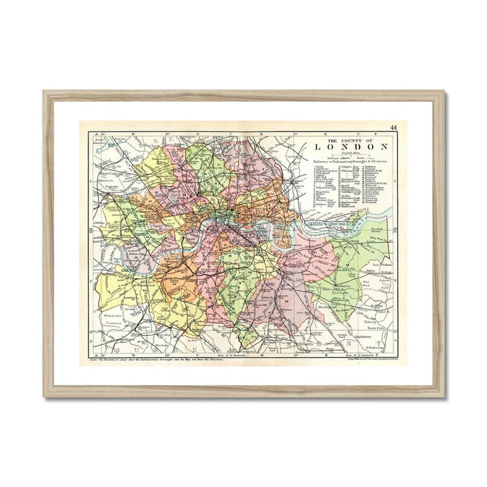 Framed London Map Print - Vintage London Map - Beach House Art