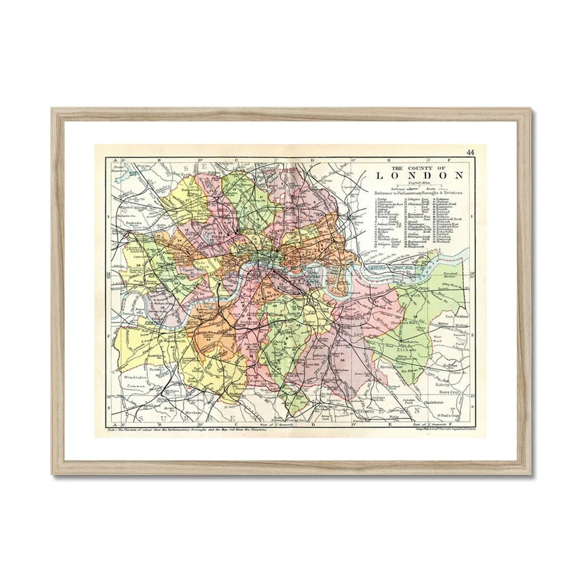 Framed London Map Print - Vintage London Map - Beach House Art