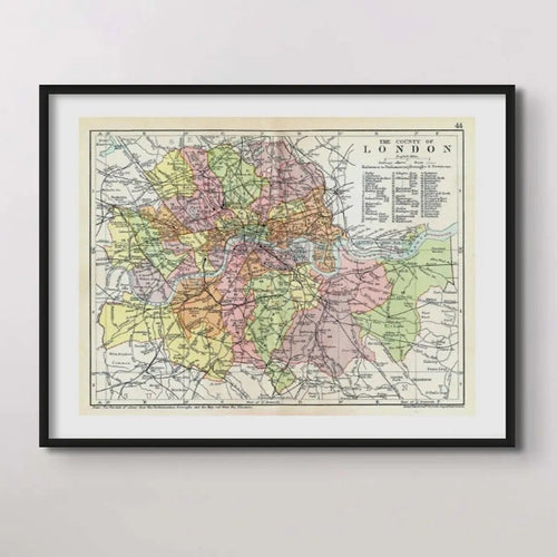 Framed London Map Print - Vintage London Map - Beach House Art