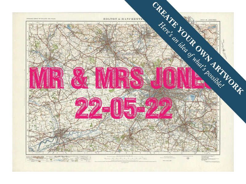 Manchester (Pink Vintage Font) | Personalised Map Print | Map Wall Art ...