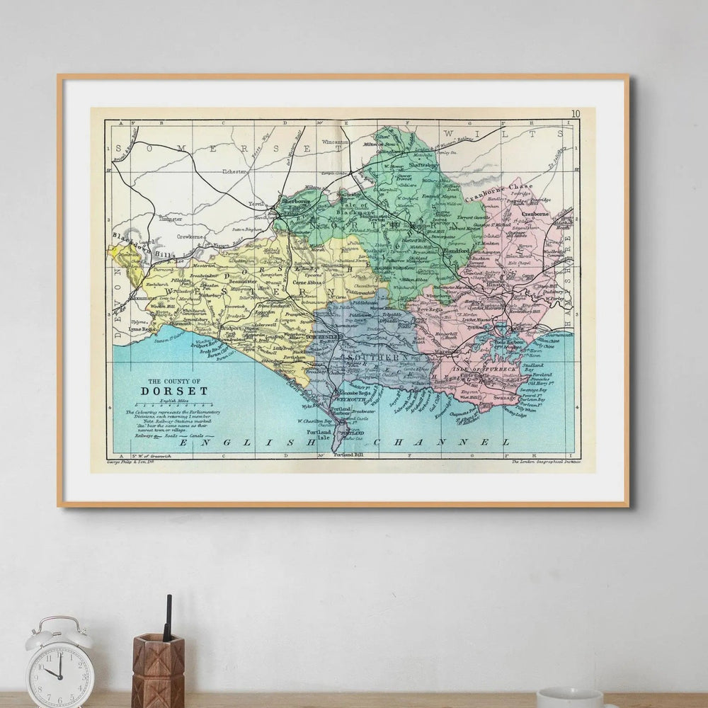 Map of Dorset Print | Vintage Map of Dorset Print - Beach House Art