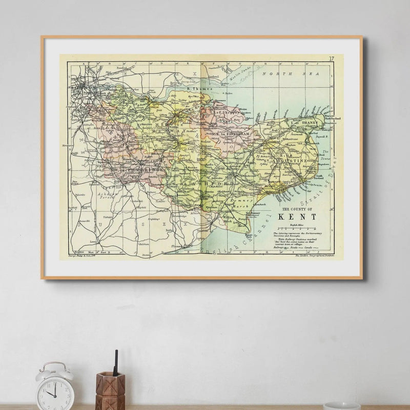 Map of Kent Print | Vintage Map of Kent Print - Beach House Art