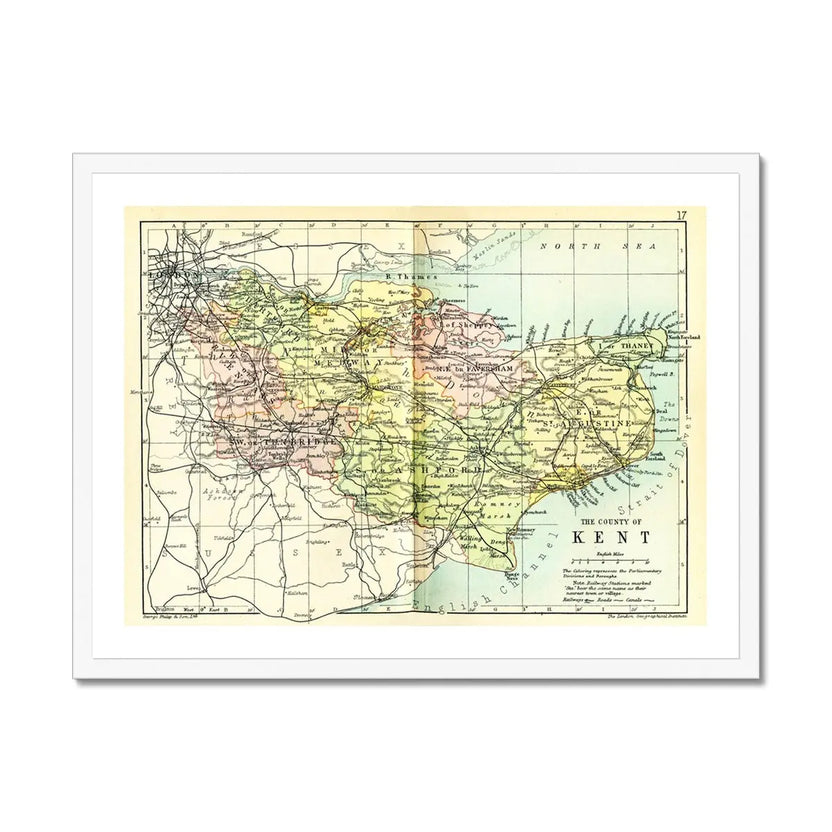 Map of Kent Print | Vintage Map of Kent Print - Beach House Art