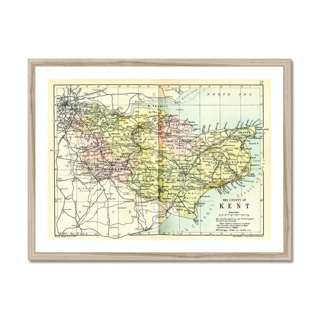 Map of Kent Print | Vintage Map of Kent Print - Beach House Art