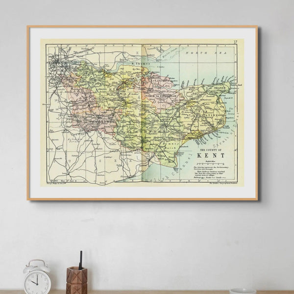 Map of Kent Print | Vintage Map of Kent Print - Beach House Art