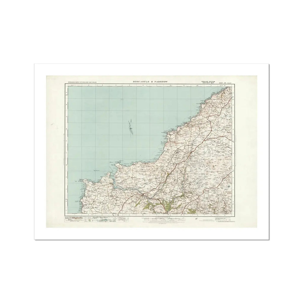 Map of North Cornwall Print | Vintage Map of North Cornwall Print ...