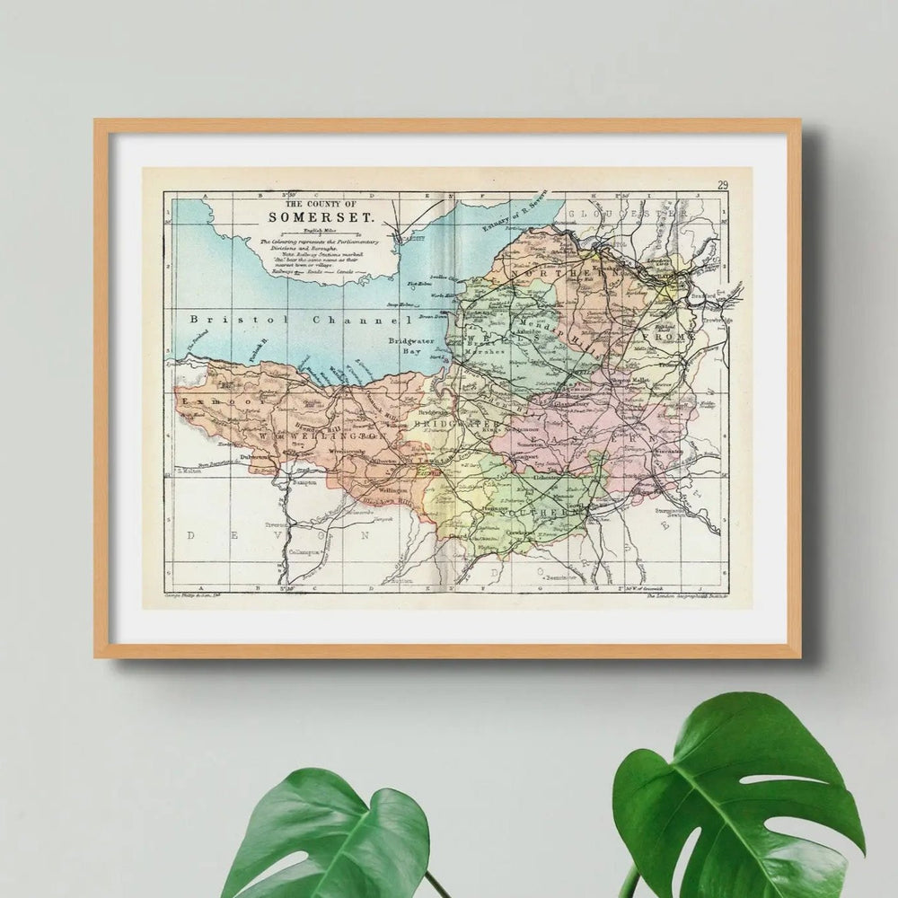 Map of Somerset Print | Vintage Map of Somerset Print - Beach House Art